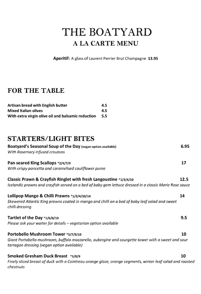 Boatyard Menu | The Boatyard