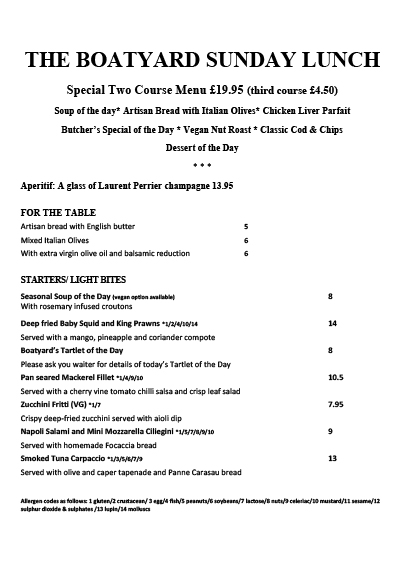 Boatyard Menu | The Boatyard