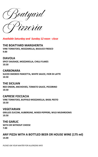 Boatyard Menu | The Boatyard