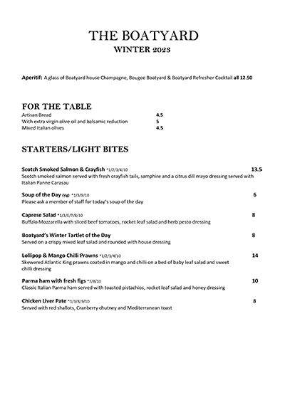 Boatyard Menu | The Boatyard