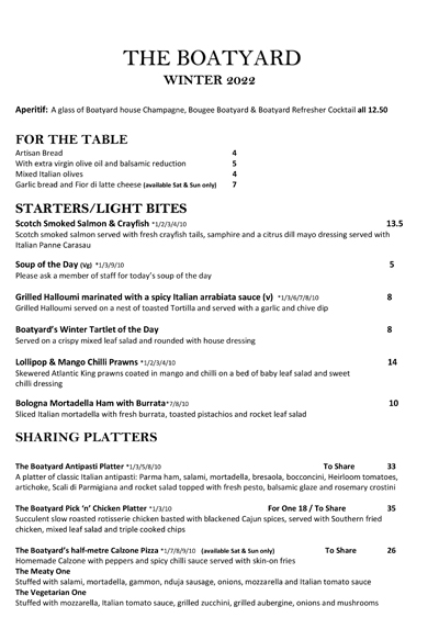 Boatyard Menu | The Boatyard