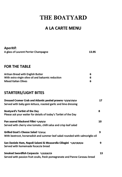 Boatyard Menu | The Boatyard